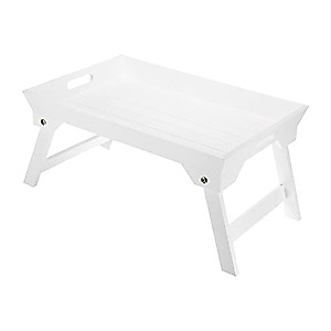 PATIKIL 48x32x24cm Breakfast Tray Table, Bed Trays with Folding Legs Portable Wooden Serving Platter Laptop Snack Desk for Eating, White