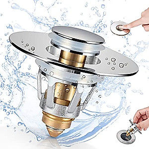 Romeifly Universal Bathroom Sink Stopper, 1.1~1.5'' Basin Pop Up Drain Strainer, Stainless Steel Bullet Core Push Type Stopper Bathtub Converter Anti Clogging Filter with Hair Catcher (XWW-01)