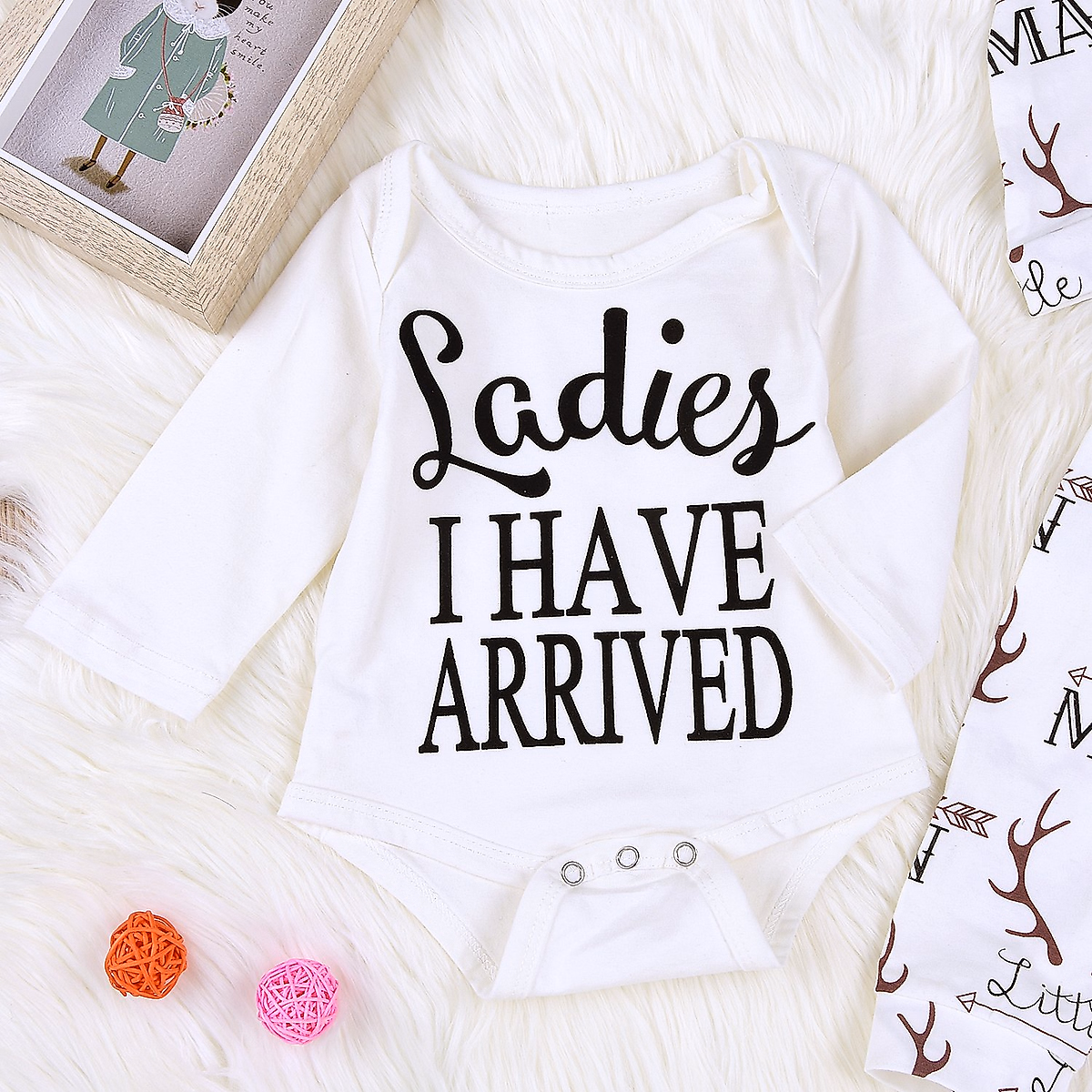 Newborn Suit For Baby Shower Deer Print Long Sleeve Romper+Long Pants+Hat (0-3months, Man),3M