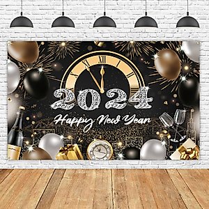Happy New Year 2024 Backdrop Banner,Cheers to 2024 New Years Banner Decorations,New Years Eve Photography Backdrops 6x4ft