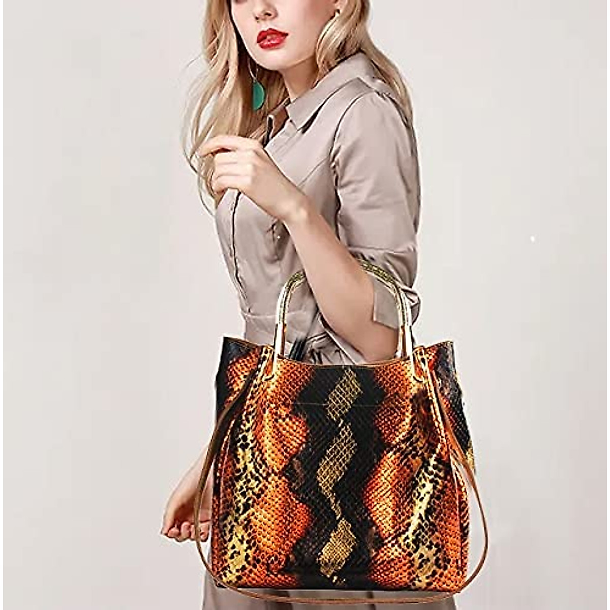 MEL JUN Genuine Leather Handbags for Women, Fashion Women's Purses and Handbags Work Tote Bag Shoulder Crossbody Bags -Gold