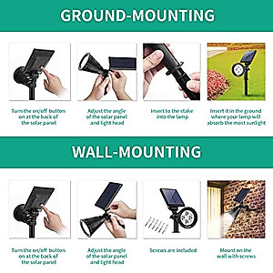 Nekteck Solar Lights, 2-in-1 Solar Spot Lights Outdoor, Waterproof Solar Powered Landscape Spotlights, Bright and Dark Sensing, Auto On/Off for Yard, Pathway, Garden, Driveway (2 Pack, Warm White)