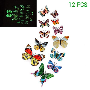 12PCS 3D Luminous Fridge Magnets Butterfly in Dark Magnetic Home Room Decor DIY Wall Decoration