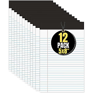 1InTheOffice Jr Legal Pads,Small Legal Notepads, 5" x 8", Narrow Ruled Note Pad, White, 50 Sheets/Pad, 12 Pads/Pack