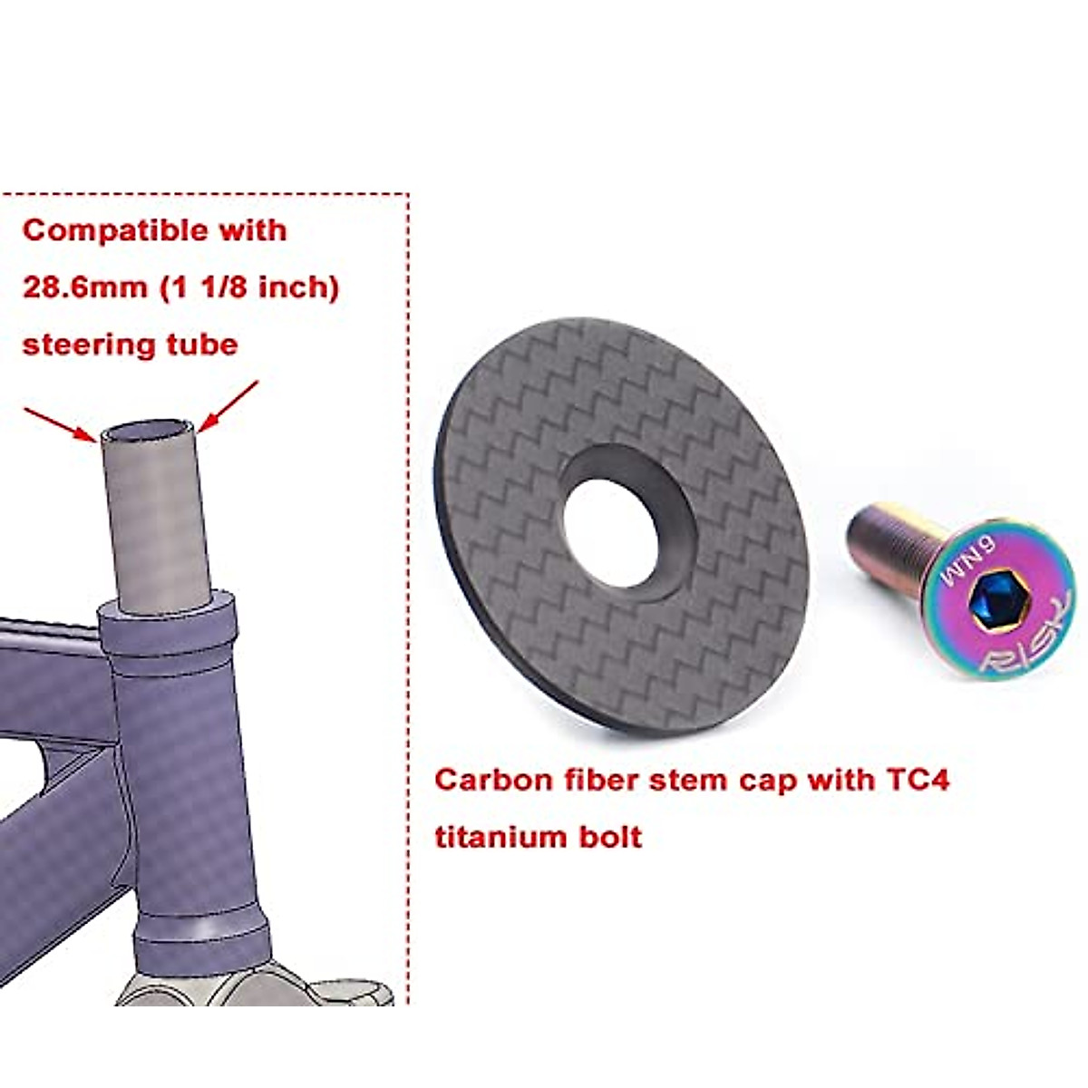 COONIUM 1 1/8” (28.6mm) Headset Stem Top Cap, Carbon Fiber with M6 X 30 Titanium Compression Bolt for Road Bike and MTB