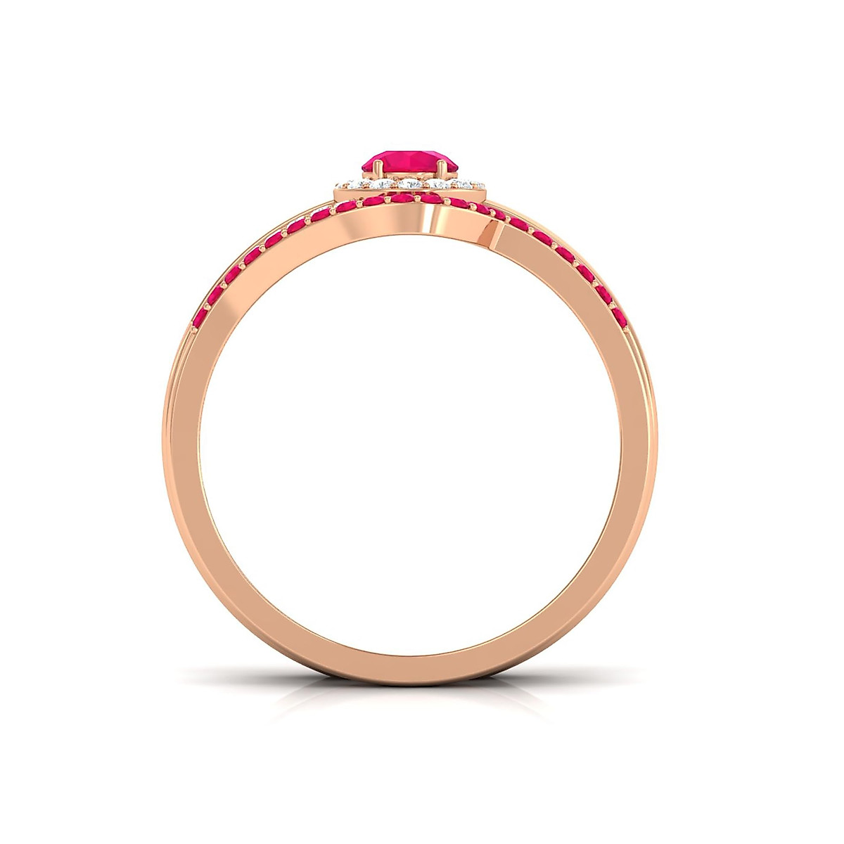 1 CT Ruby and Diamond Ring Set, Ruby Wedding Ring Set, Minimal Ruby Gold Bypass Ring, Genuine Ruby Bridal Ring Set for Women, 14K Rose Gold, Size:US 8.00