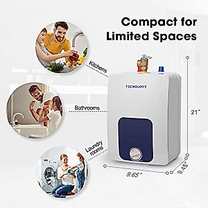 Tecnolove Mini Tank Electric Water Heater UL Listed, 1.32 Gallon (MT15) Under Sink Water Heater for Point of Use, 120V Corded Wall or Floor Mounted