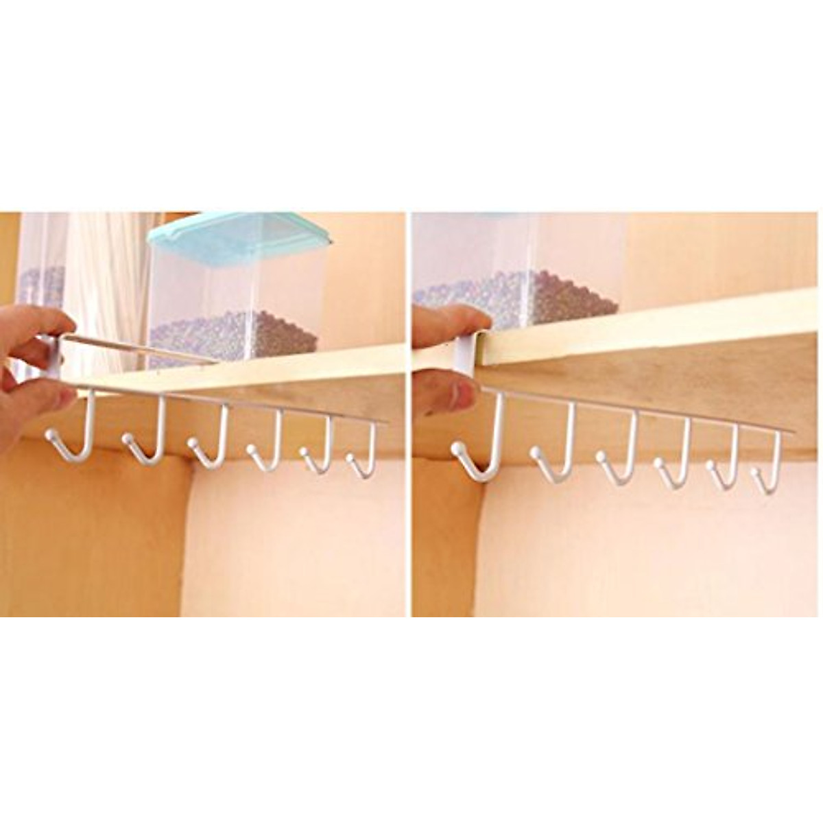 Staron Hanging Hook Rack, Kitchen Storage Rack Cupboard Hanger Chest Space Saver Organizer Hook Rack Holder (White)