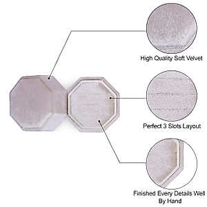 BLUTETE Velvet 3 Slots Jewelry Ring Box Engagement Wedding Box Keepsake Box Bridal Photo Ring Triple Slots Octagon (Champagne)