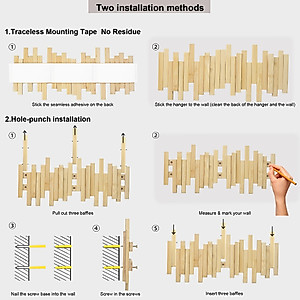 MinBoo Bamboo Multi Hook Coat Rack – Modern, Unique, Space-Saving Coat Hanger with 4 Flip-Down Hooks for Hanging Coats, Christmas Decorations,Bamboo