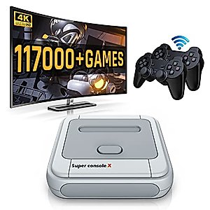 Super Console X 256G, Video Game Consoles Built in 117,000+ Classic Games,Game System for 4K HD/AV Output,Compatible with 70+ Emulators, 2 Wireless Controllers,Gift for Men/Boyfriend