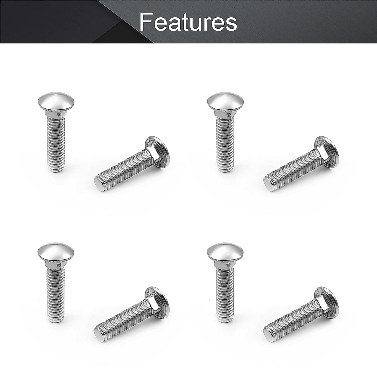 MroMax 100PCS Carriage Bolts M6x25mm Half Round Head Square Neck Bolt Fasteners 304 Stainless Steel Neck Carriage Bolt Silver Tone