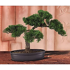 Nearly Natural 4106 16in. Cedar Bonsai Silk Plant,Green