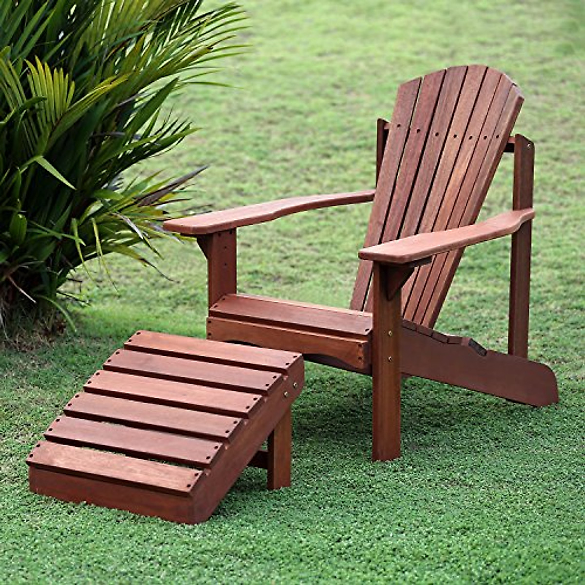 Furinno FG16919 Tioman Hardwood Patio Furniture Outdoor Adirondack Footstool in Teak Oil, Natural