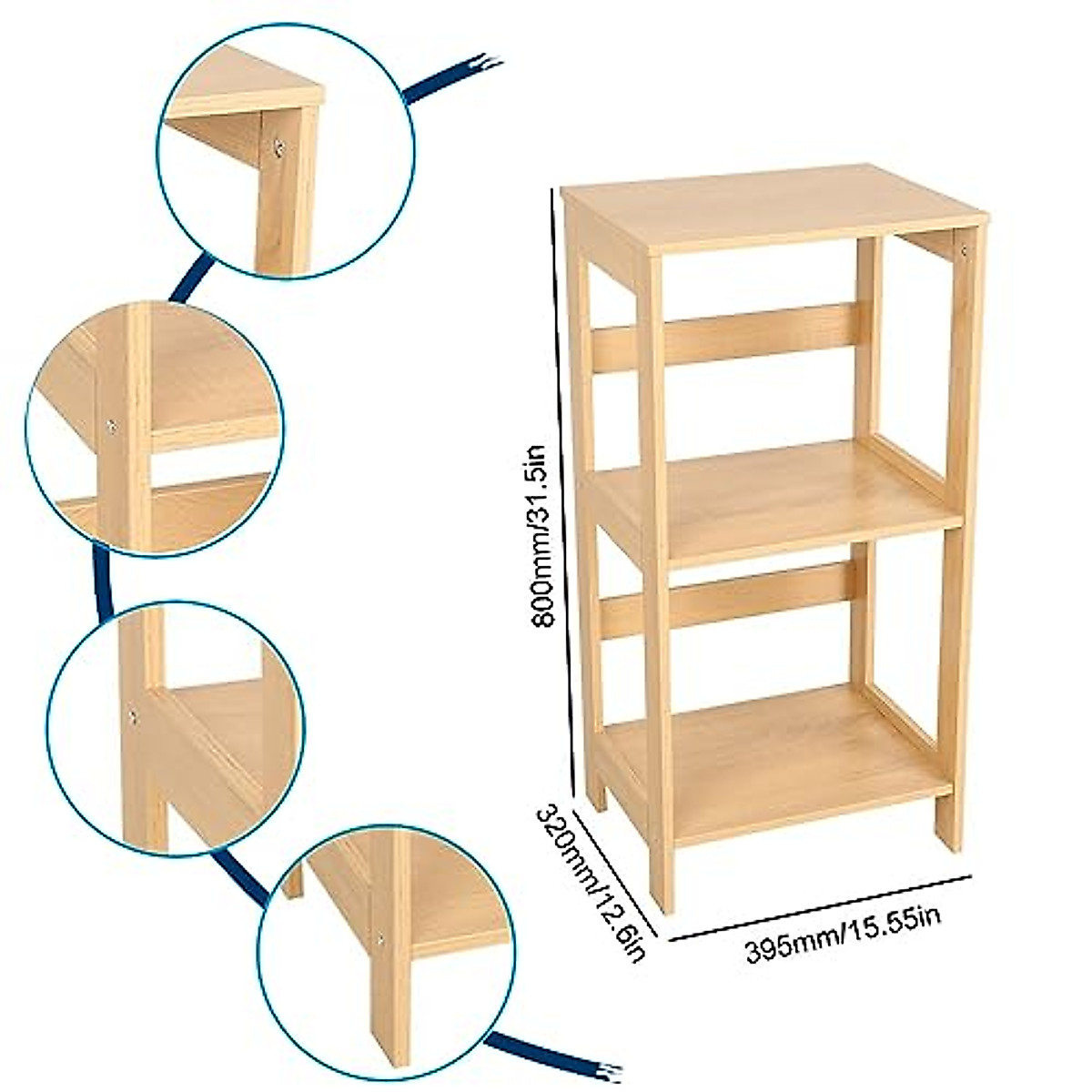 Bookcase Shelf 3 Tier, Small Bookshelf Organizer for Bedroom, Narrow End Table Side Table with Storage Shelves for Books Home Office, Chestnut