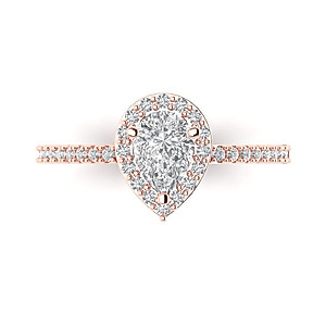 Clara Pucci 1.22 Carat Pear Cut Custom Engraving Genuine Moissanite Engagement Art Deco Everlasting Ring 14k Rose Gold Size 9.5 US