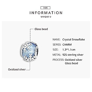 Eternalll Jewellery Snowflake Charms Authentic 925 Sterling Silver Charm Beads Christmas Charms Rose Gold Charms for Bracelets (Snowflake Glass Beads)