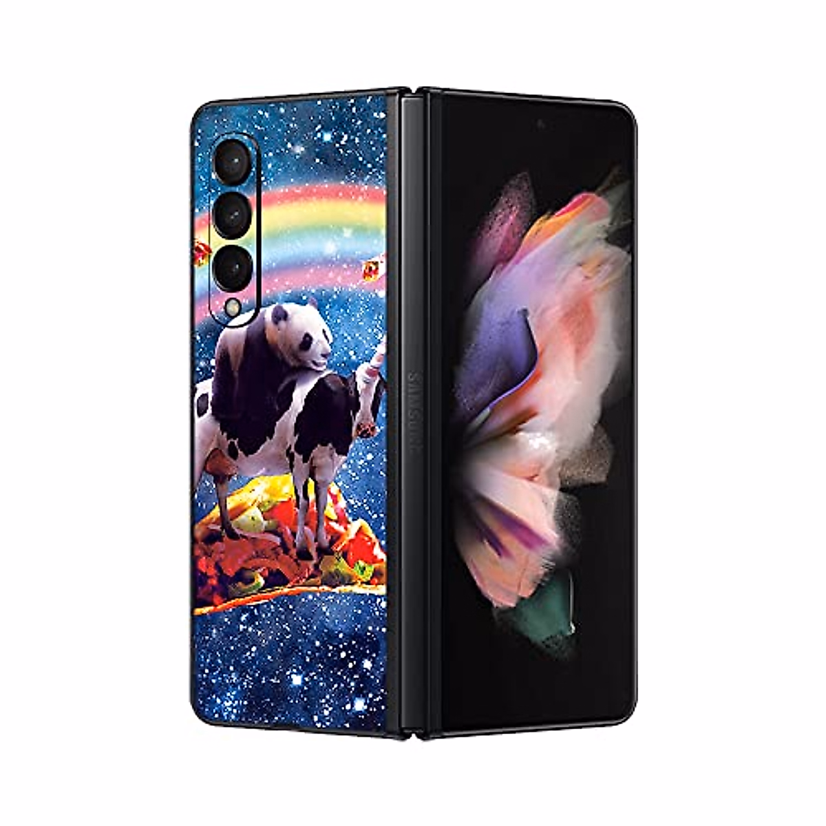 MightySkins Carbon Fiber Skin Compatible with Samsung Galaxy Z Fold 3 - Panda Cow Taco | Protective, Durable Textured Carbon Fiber Finish | Easy to Apply | Made in The USA