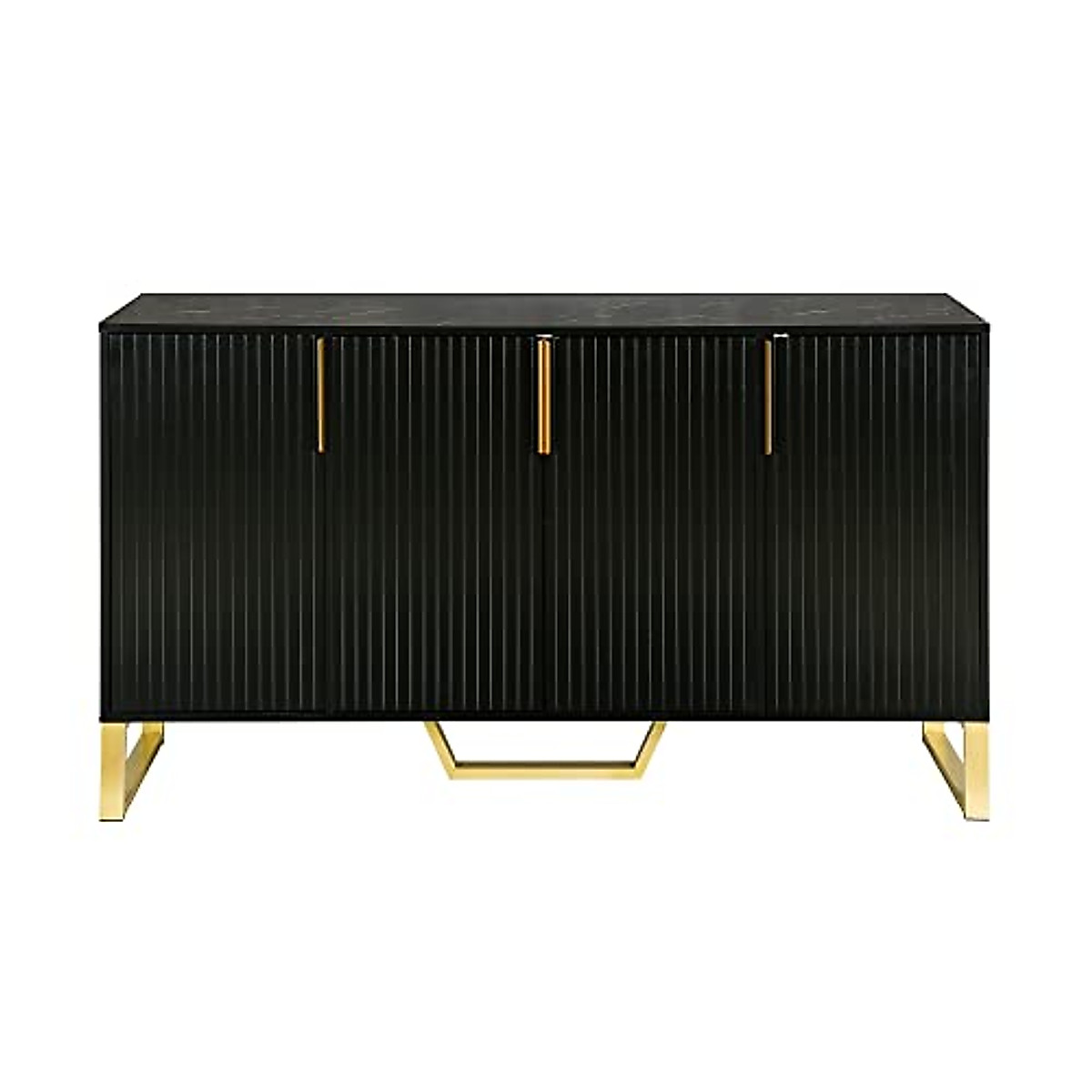 CKLMMC Modern Sideboard, Luxury Style Buffet Cabinet with Metal Handles & Legs and Adjustable Shelves,Particle Board & MDF Console Table for Living Room,Dining Room (Black& MDF*M)
