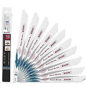 EZARC Reciprocating Saw Blade Special for Pallet Repair, 9-Inch Bi-Metal Sawzall Blades Set 10+14TPI for Nail Embedded Wood (10-Pack)