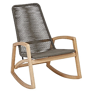 Creative Co-Op Indoor/Outdoor Teak Wood & Woven Rope Rocking Chair, Grey