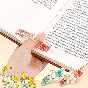 Dried Flower Book Page Holder for Reading,2 Pieces Thumb Book Page Holder and 1 Piece Resin Bookmark with Tassel Cute Book Accessories for Reading Lovers Book Marks for Book Lovers Gifts