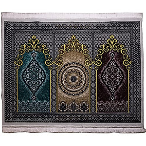 Modefa Turkish Islamic Prayer Rug - Wide Plush Velvet Praying Mat - Multi Person Muslim Janamaz Sajada for Family 3 People Salam Group Carpet 17-1