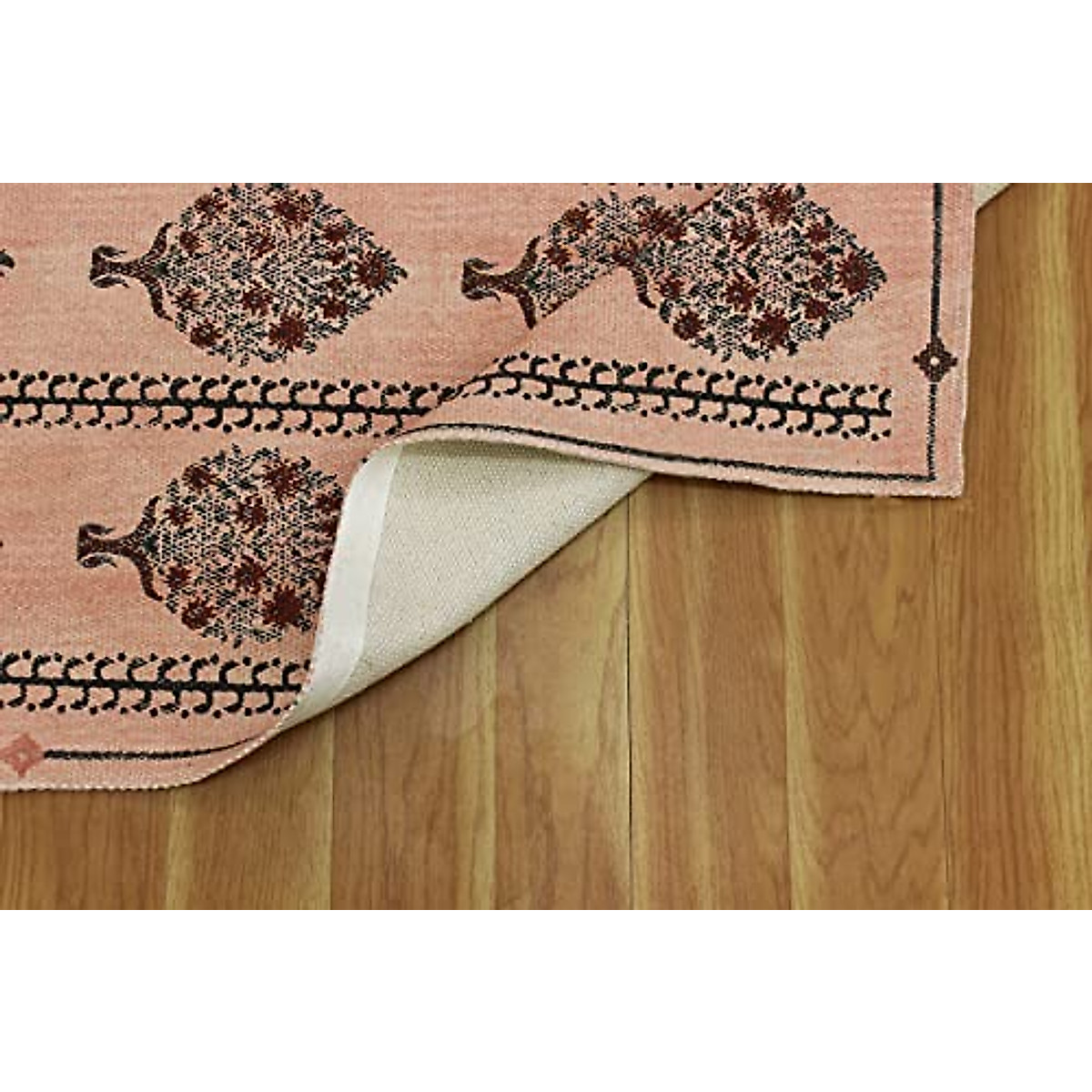 Casavani Indian Handmade Cotton Dhurrie Floral Beige Area Rug Floor Carpet For Doormat Best Uses For Bedroom,Living Room,Dining Room,Kitchen,Hallway Enterway 3x5 4x6 5x8 6x8 9x9 Feet Square