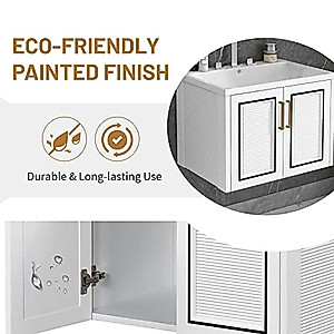 Lifeand 24" Wall Mounted Bathroom Vanity with Ceramic Basin, Two Shutter Doors, Solid Wood & MDF Board, White