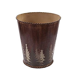 Paseo Road by HiEnd Accents | Clearwater Pines Rustic Bathroom Metal Waste Basket, Forest Pine Tree Cabin Theme Bath Accessories