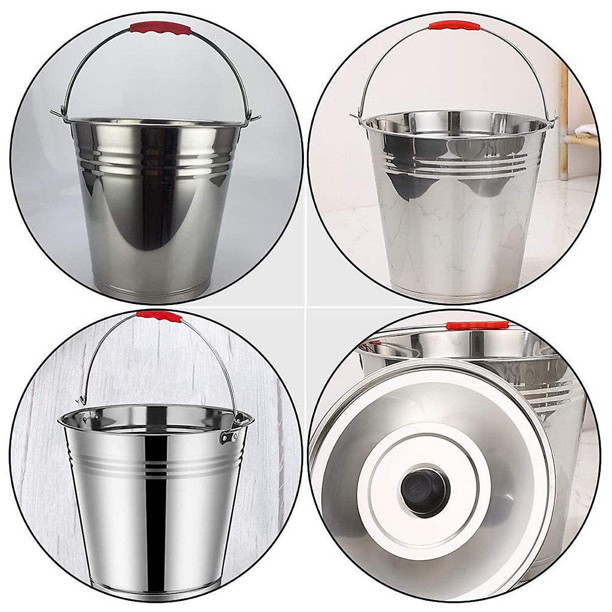 Tofficu Stainless Steel Milk Bucket with Lid Handle, Milk Pail Bucket Milk Can Tote Jug Ranch Milking Bucket Livestock Care Supplies 22CM