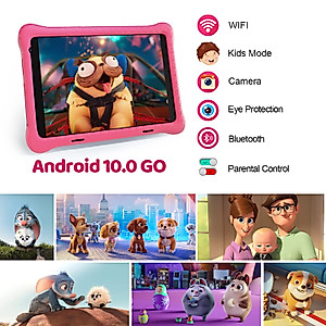 URAO 8 inch Kids Tablet, Android 10 Learning Tablets, Parental Control, Kidoz Installed, Eye Protection, 2GB+32GB, Quad Core Processor, Wi-Fi, Bluetooth, Tablet for Kids with Protective Case (Pink)