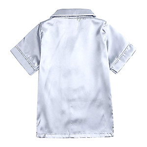MYGBCPJS 2 Piece Kids Satin Pajamas Set Button-Down Sleepwear Loungewear PJS Shorts Sleeve Tops + Pants Silver-white