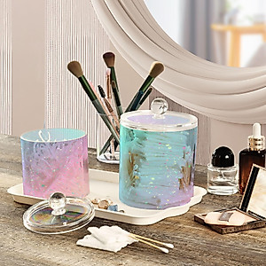 senya 2 Pack Qtip Holder Dispenser with Lids,Unicorn Background with Rainbow Cotton Swabs Cans Round Pads Clear Plastic Acrylic Jar Bathroom Canister