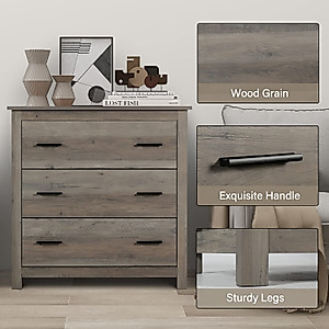 LTMEUTY Wooden Bedroom Set - 3 Pieces Dresser and Night Stands with Drawers, Bedroom Storage Chest of Drawers, Farmhouse Style Bedroom Furniture, Grey