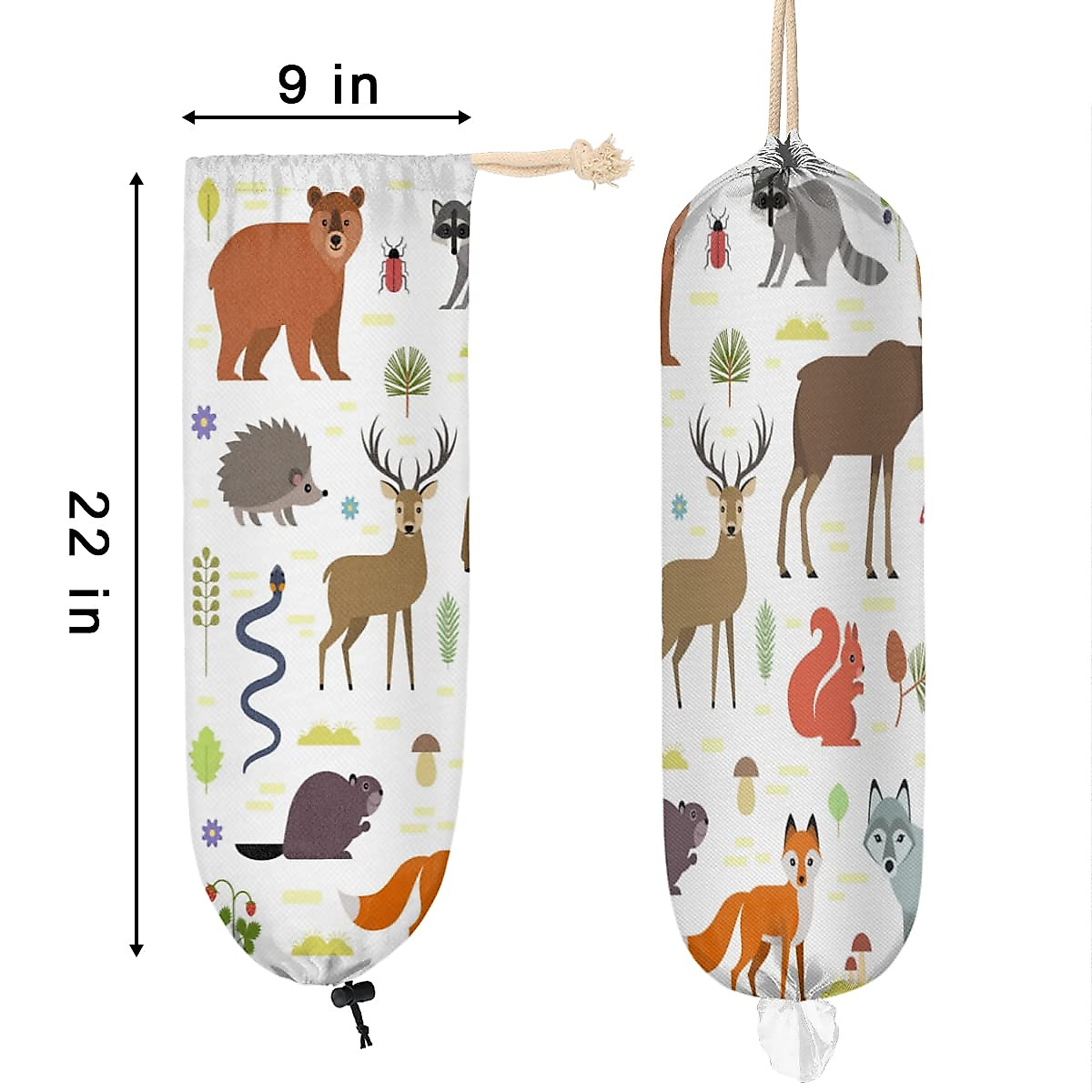 Plastic Bag Holder Cartoon Wildlife Wall Mount Grocery Bag Organizer Holder Hanging Trash Bag Storage Dispenser for Home Kitchen Pantry Door Organization Decor