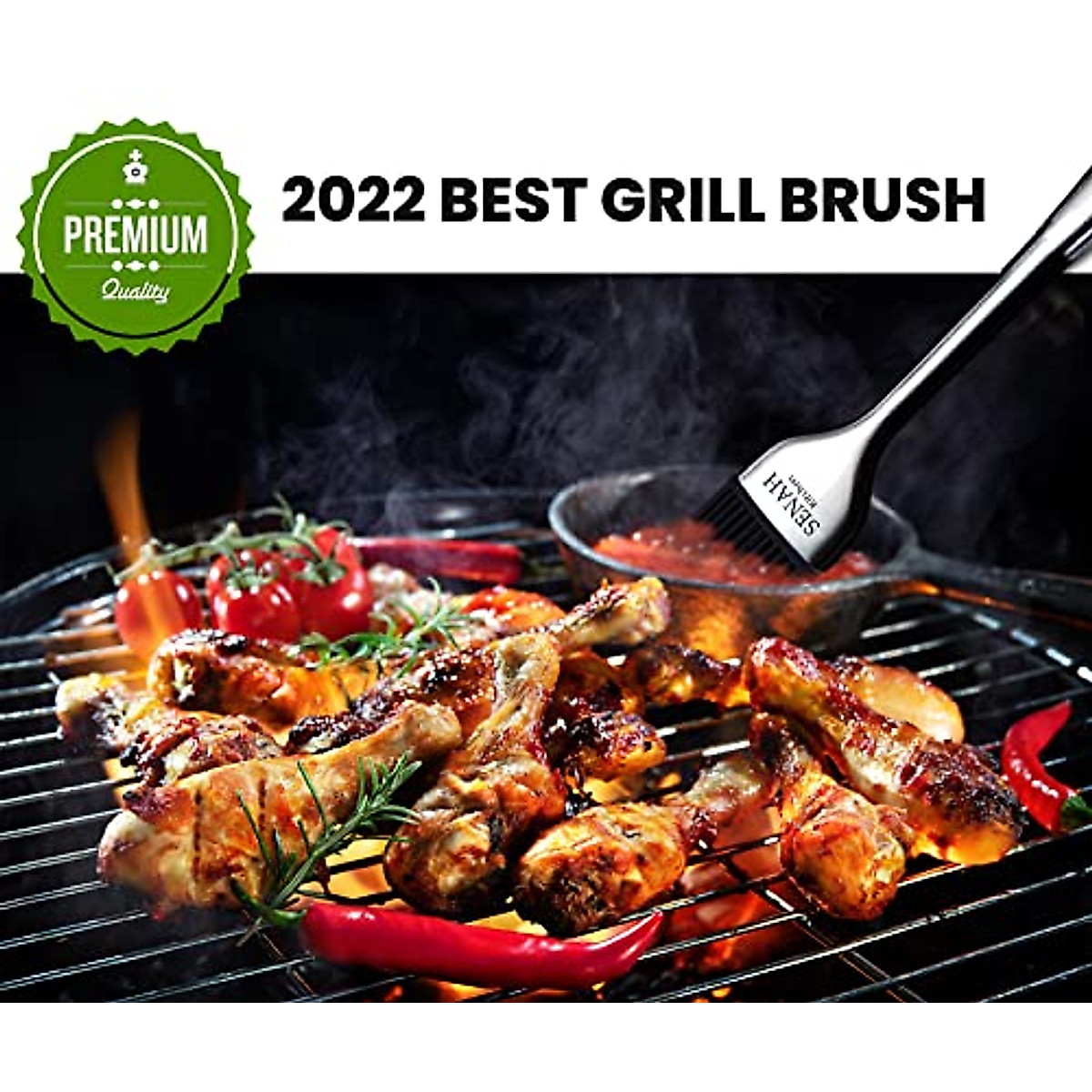 It's Senah | New 7pcs Bundle | 304-Stainless Steel BBQ Grill Basting Brush with 100% Natural, DUST-FREE Cotton Storage Bag, Easy Grip Handle Oil Brush, Anti-Rush Baking, Pastry Cooking Brushes