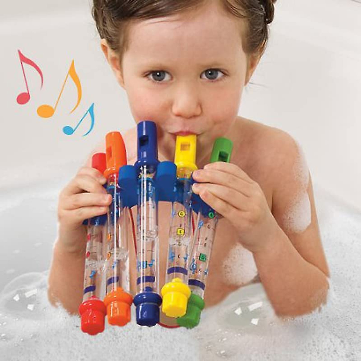 5 Pcs Water Flutes Bath Toy Set (Included Music Sheets) Colorful Water Whistling Kids Fun Bath Toys Bath Tub Tunes Music Toy for Toddler Boys Girls