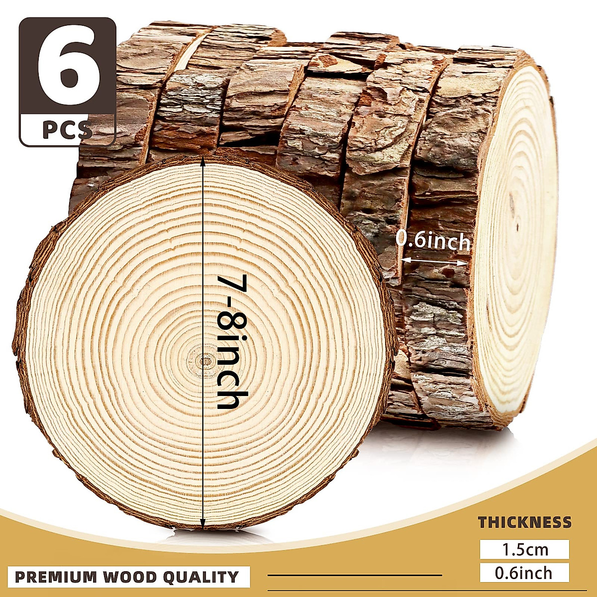 FSWCCK 6 Pack Nature Unfinished Round Wood Slices, 7-8 Inches Wooden Circle, Large Wood Slabs for Weddings Centerpieces Decor and DIY Painting Crafts