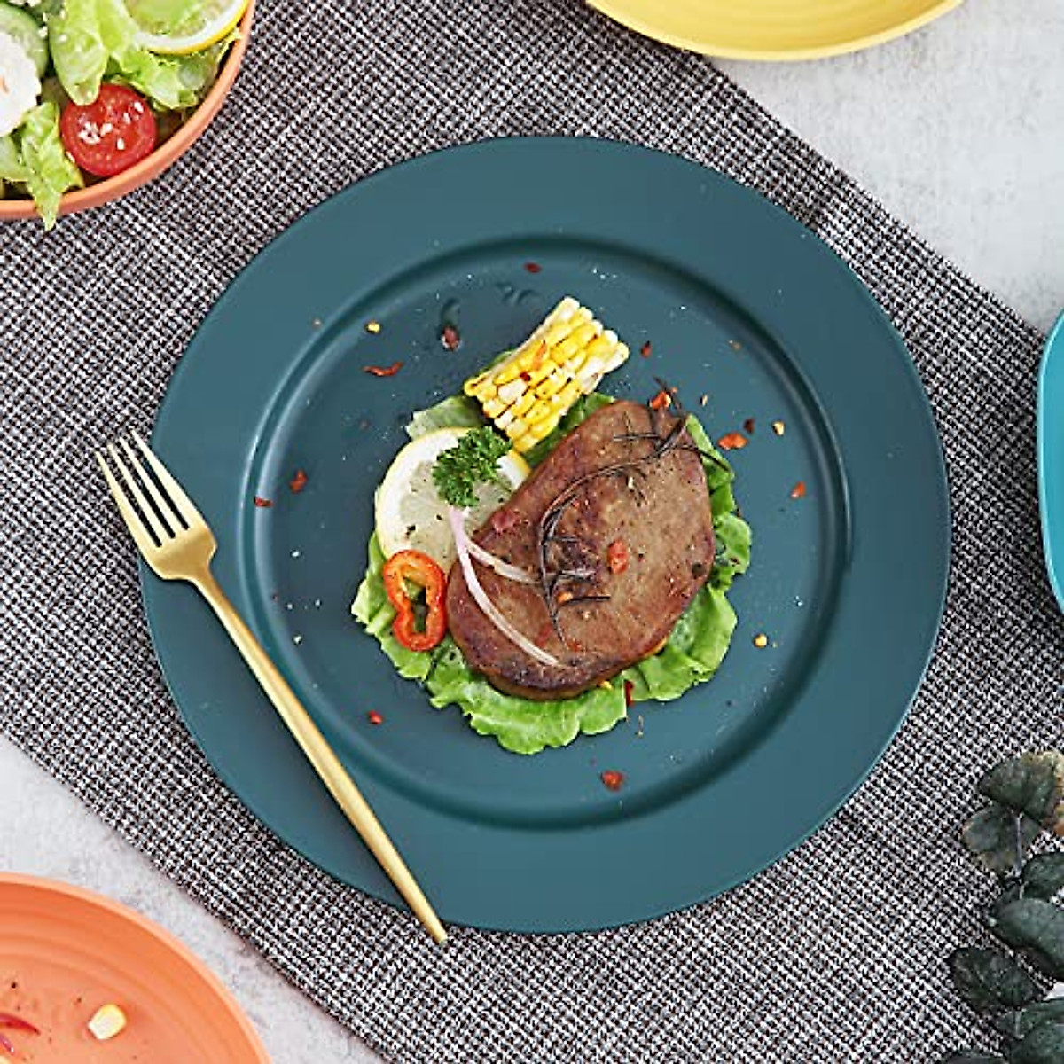 Kyraton Plastic Dinnerware Sets of 20 Pieces, Unbreakable And Reusable Light Weight Plates Mugs Bowls Dishes Easy to Carry And Clean Microwave Safe BPA Free Dishwasher Safe Service For 4 (Mutil Color)