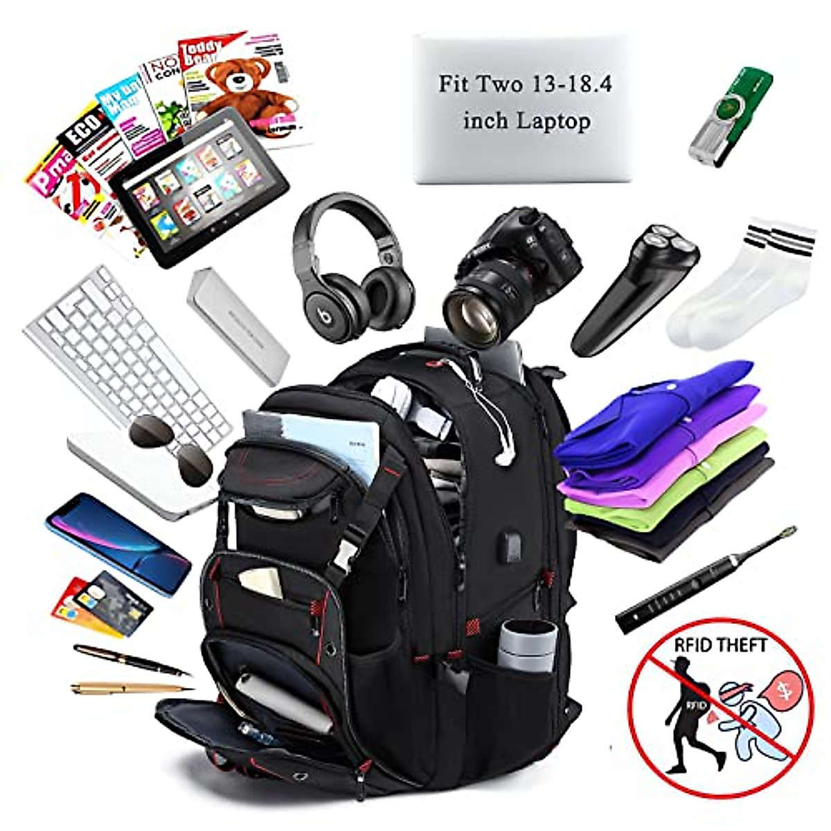 JDITVYHANO Travel Backpack for Men, Extra Large Laptop Backpack for Men with USB Charger Port, College Airline Approved Computer Business Work Backpack Carry on with Lunch Box Fits 18.4 laptop (Red)