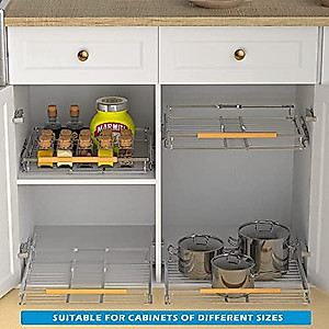MIYUPTC Expandable Slide Out Cabinet Drawer, Pull Out Wire Basket Cabinet Organizer – Heavy Duty Anti Rust Slide Pull Out Drawers for Kitchen Cabinets, 12''-18.2''W x 16.9''D, 2 Pack