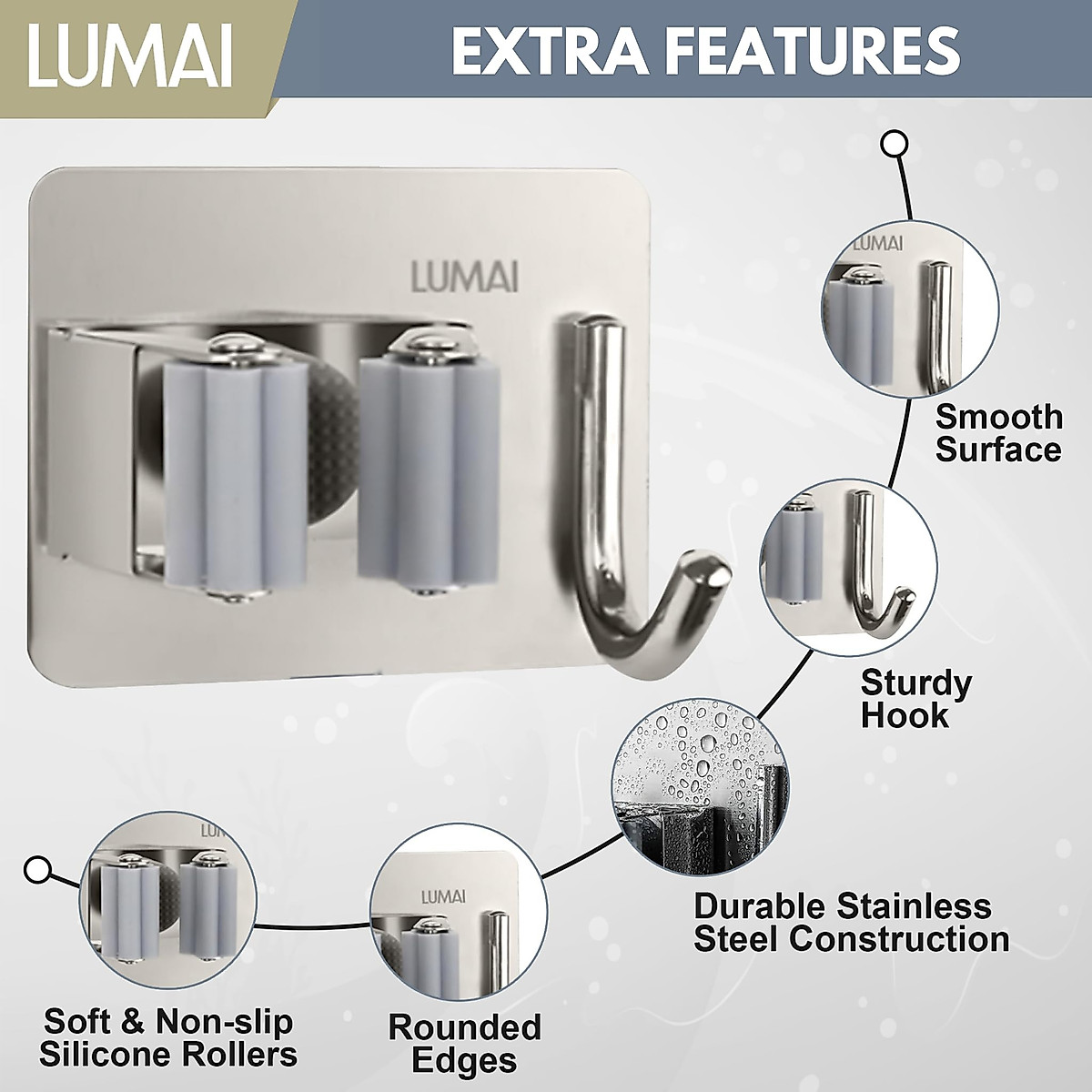LUMAI 3M Broom Holder Wall Mount Self Adhesive 3-pack Wall Broom Holder Wall Mount Heavy Duty, Broom Hanger Wall Mount, Broom Mop Holder Wall Mounted, Broom Organizer Wall Mount, Mop Holder Wall Mount