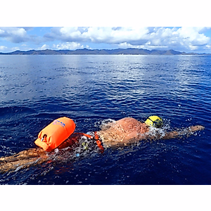 New Wave Swim Buoy - Swim Safety Float and Drybag for Open Water Swimmers, Triathletes, Kayakers and Snorkelers, Highly Visible Buoy Float for Safe Swim Training (Orange-PVC Large-20 Liter)