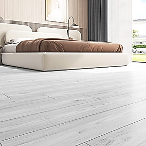 FunStick 6"x36" Peel and Stick Flooring Planks White Wood Vinyl Flooring Peel and Stick Floor Tile White Grey Wood Vinyl Plank Flooring Waterproof Sticky Tiles for Floor Bedroom Bathroom Kitchen 5 Pcs