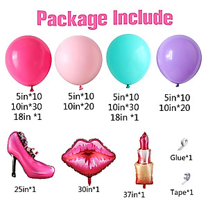 Makeup Balloon Garland Arch Kit for Girls Spa Party Decorations,147Pcs Hot Pink Purple Lipstick Lip Kiss High Heels Foil Balloons for Princess Women SPA Day Cosmetics Birthday Party Decor Supplies