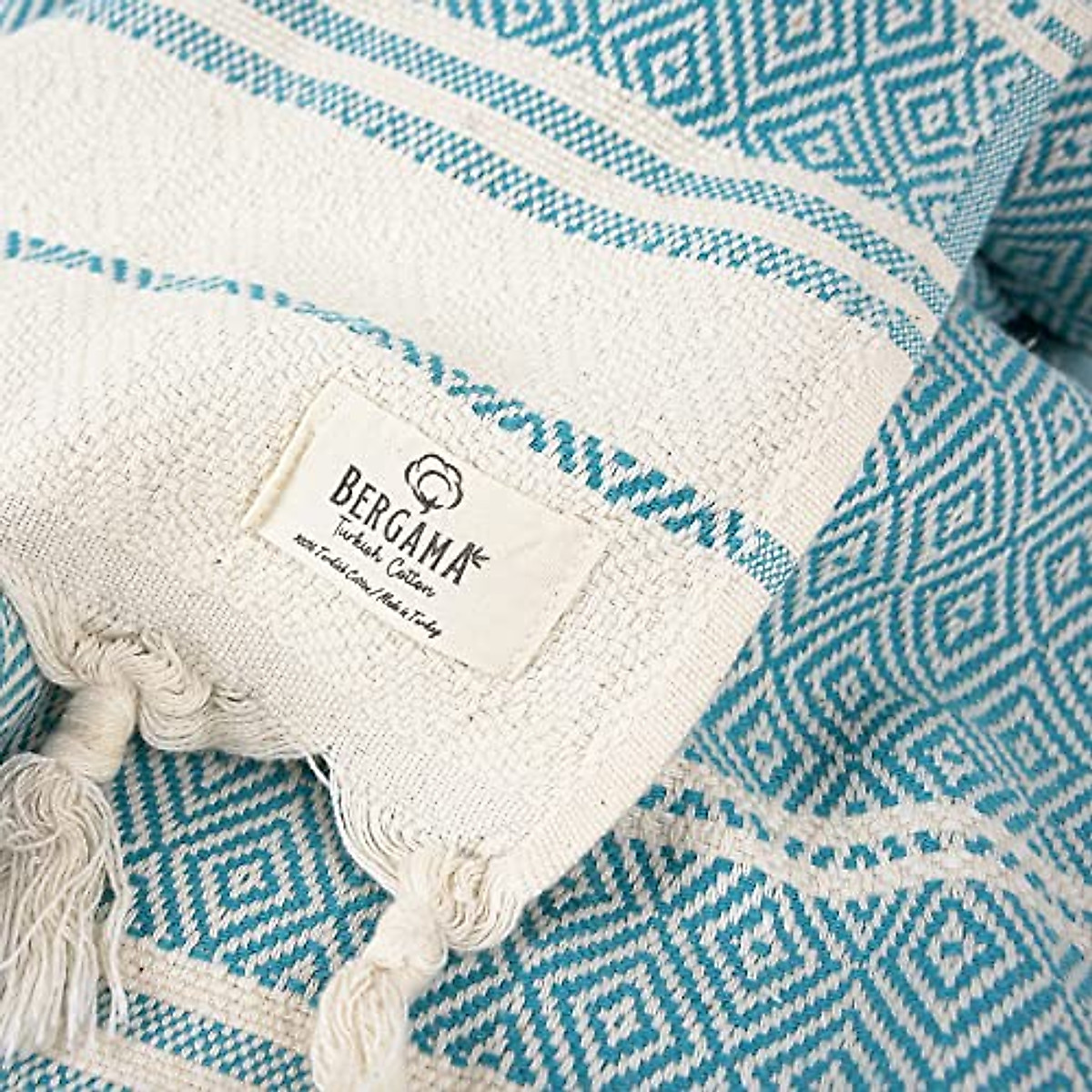 Bergama Turkish Cotton Hand Towels for Bathroom, Set of 2 |0 Cotton, 18x36 Inches, Farmhouse Decorative Boho Gift for Face, Hand, Hair, Bath Decor, Tea, Gym, Yoga, Dish & Kitchen (Aqua Blue)