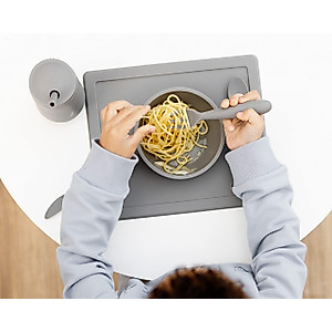 ezpz Happy Utensils - 100% BPA Free Fork, Spoon & Knife for Toddlers + Preschoolers + Self-Feeding - Designed by a Pediatric Feeding Specialist - 24 Months+ (Gray)