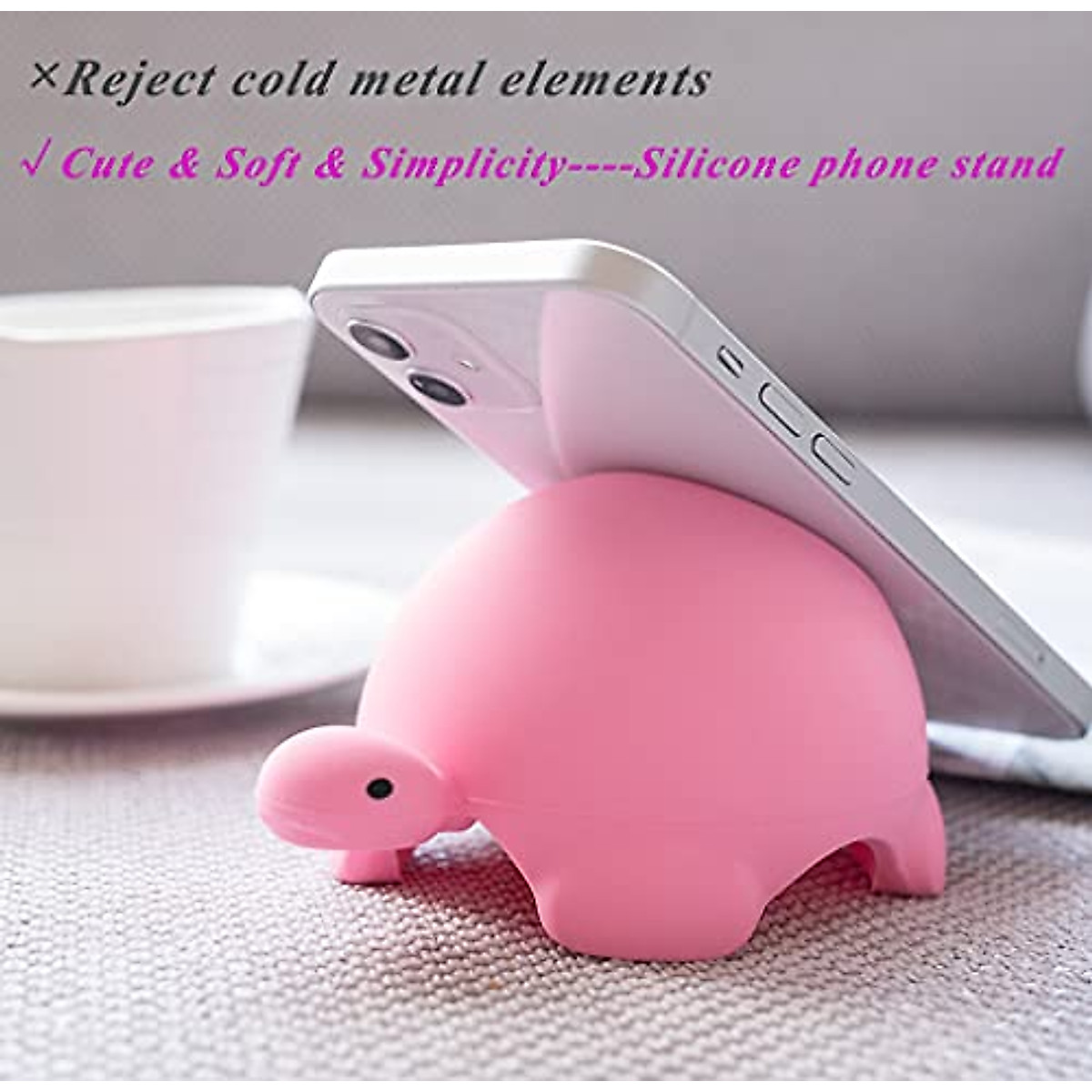 Cute Phone Stand for Desk, Soft Silicone Desktop Phone Holder iPhone Stand - Creative & Fun Design - Put from Any Angle, Animal Cell Phone Stand Suitable for All Smartphones (Pink)