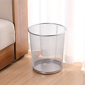 Generic Metal Meshround Garbage Can,Trash Can Mesh Round Open Top Wastebasket,Wire Mesh Desk Trash Can, for Home and Office Workspace (Silver)